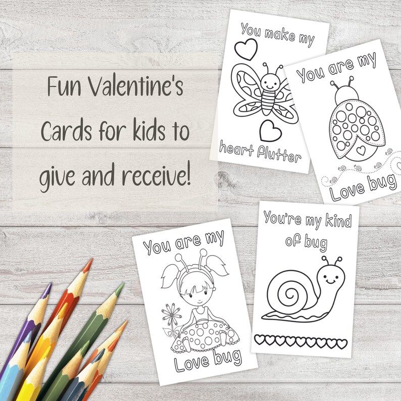 Printable Bug Valentine's Coloring Card, Classroom Valentine Exchange ...