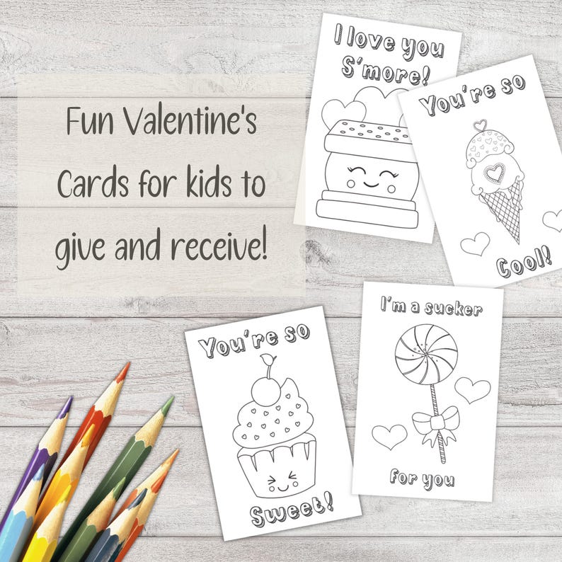 Printable Food Valentine's Coloring Card, Classroom Valentine Exchange ...
