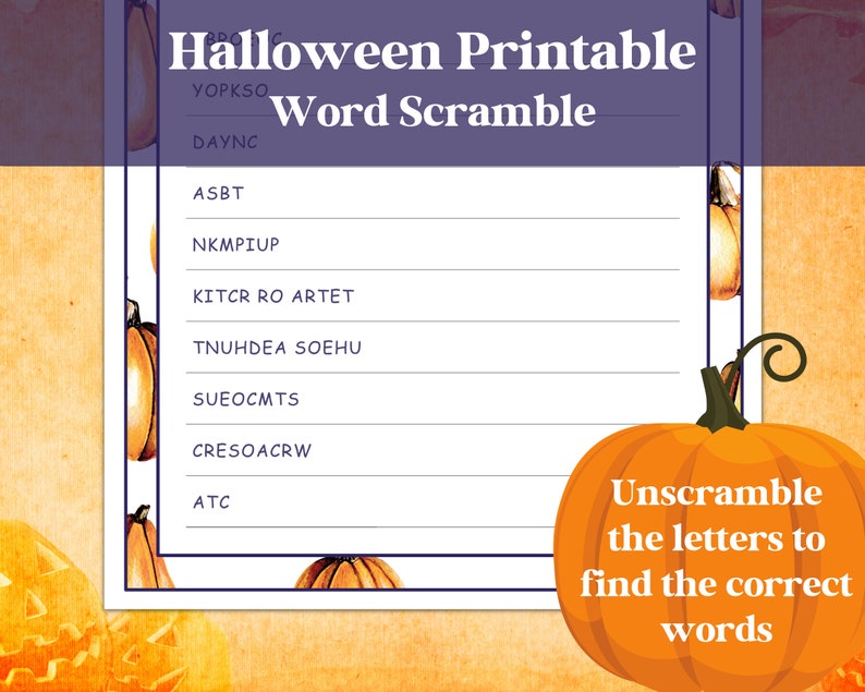 Halloween Word Scramble Printable Family and Classroom Game - Etsy