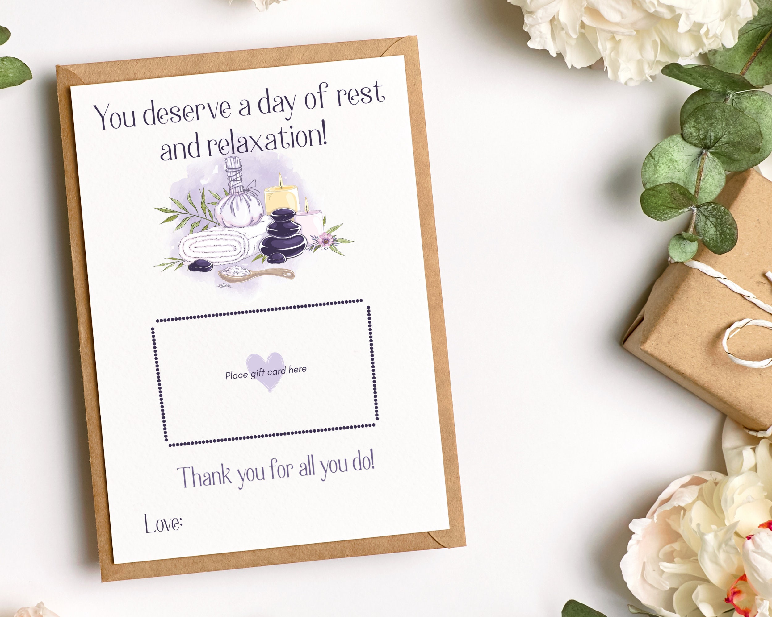 Printable Gift Card Holder Spa, Beauty, Relaxation Gift Card Mother's ...