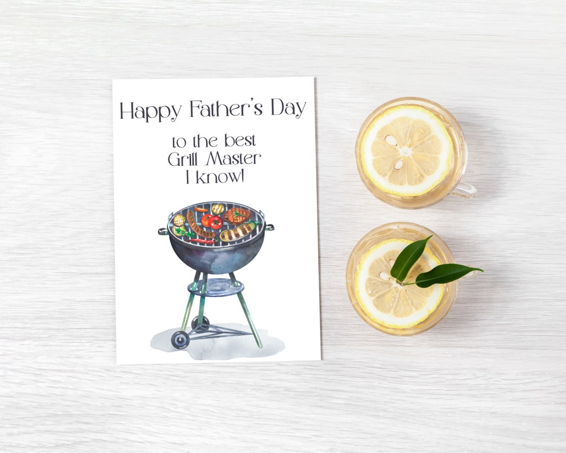 Happy Fathers Day Grill Master Printable Card, Featuring a Watercolor ...