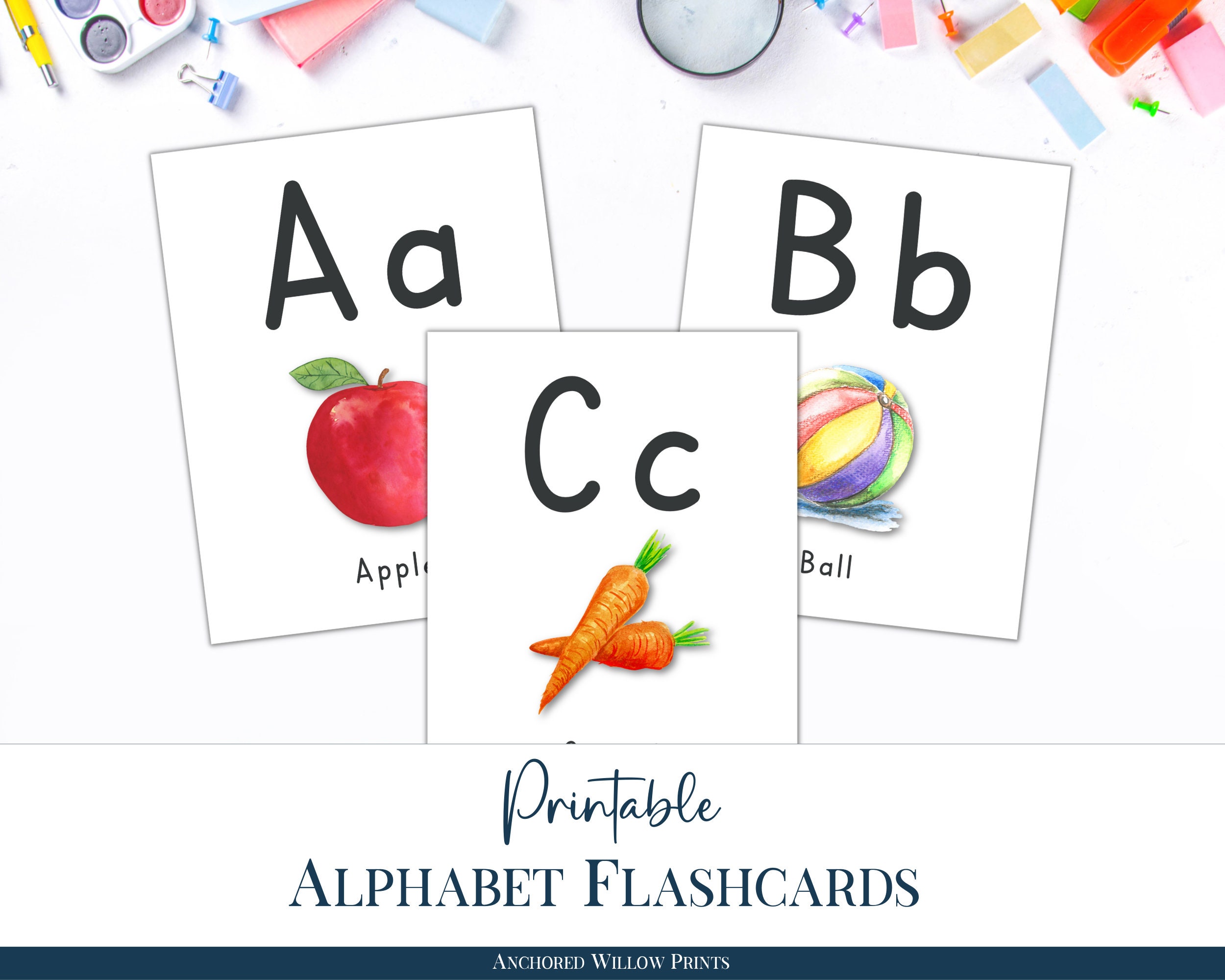 Printable Alphabet Flashcards Educational Cards With a - Etsy