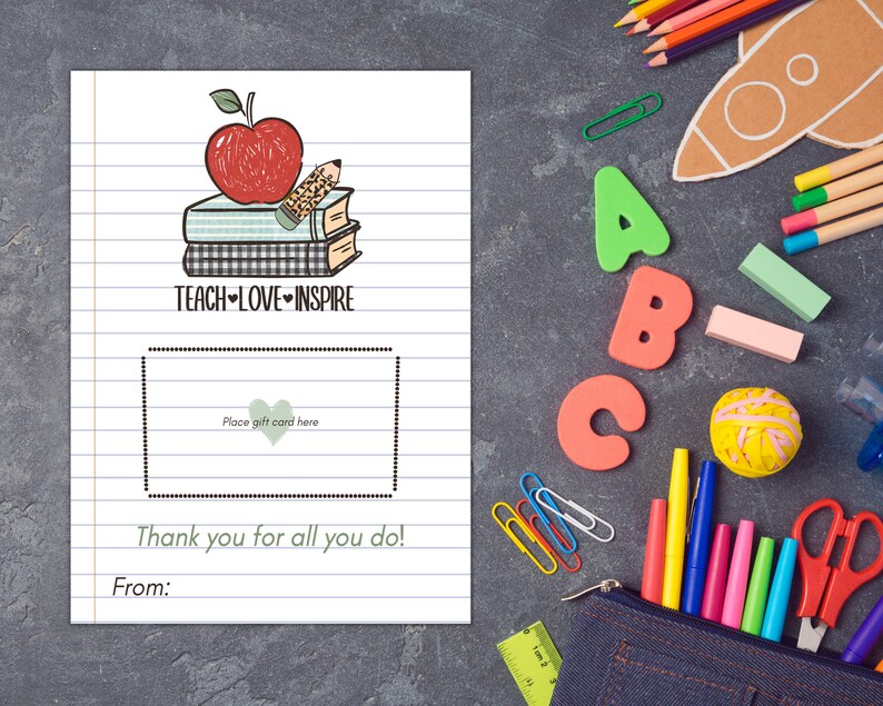 Teach Love Inspire Printable Gift Card Holder Teacher - Etsy