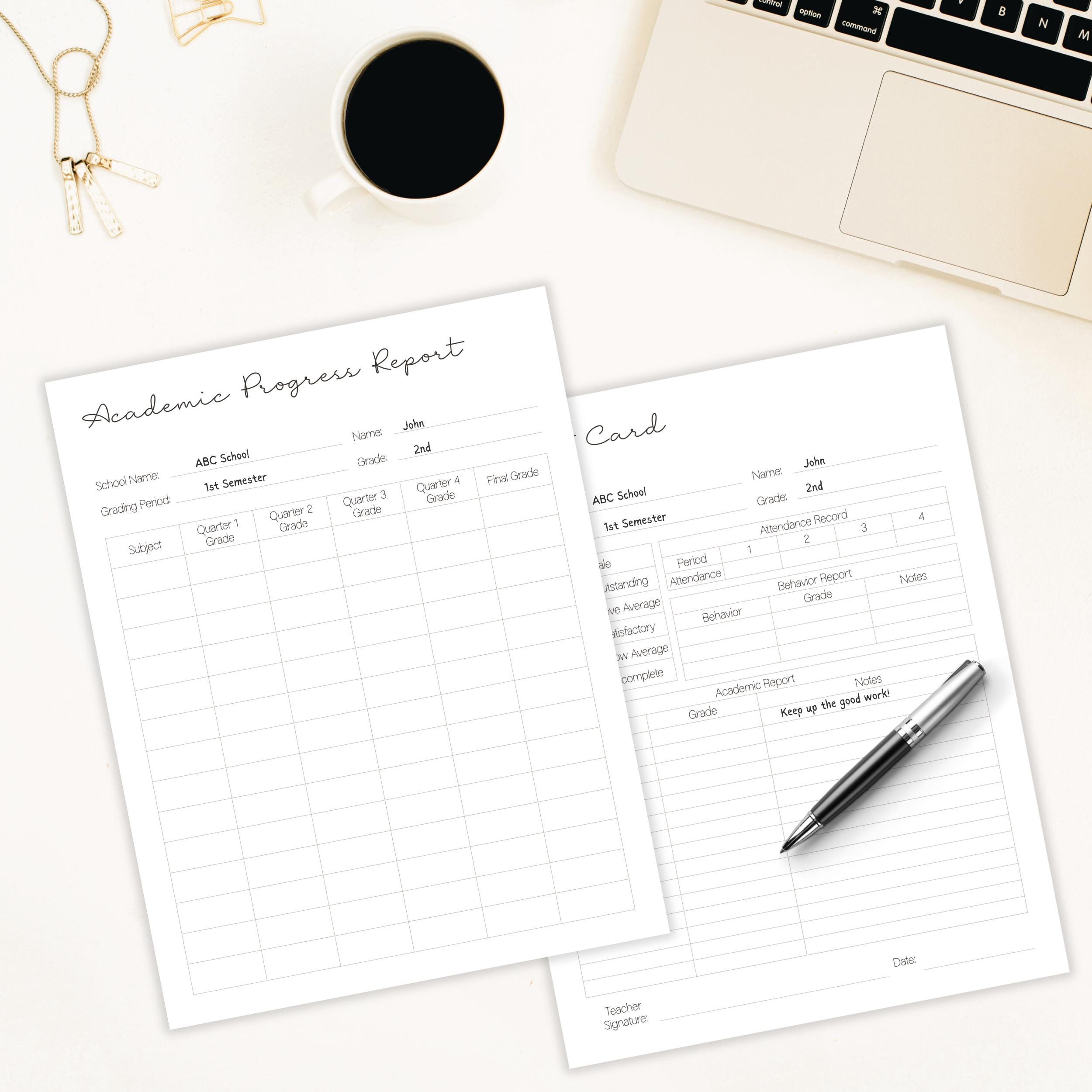 Homeschool Report Card Printable With 3 Grading Scales, Progress Report ...