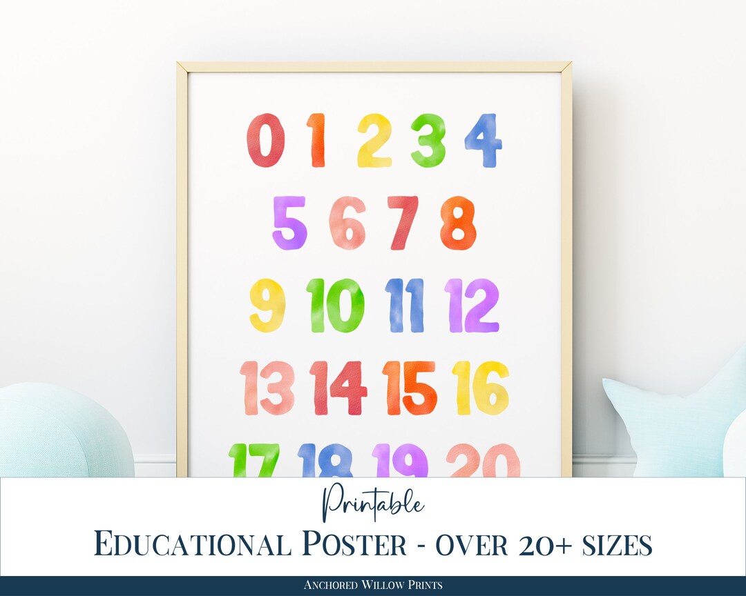 Numbers Watercolor Educational Poster, Homeschool Wall Art, Playroom ...