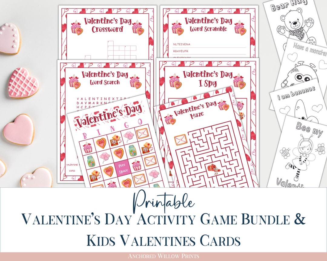 Valentine’s Day Printable Games and Activity Bundle, Bingo, Crossword ...