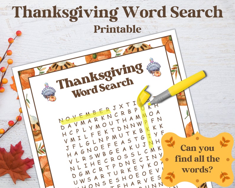 Thanksgiving Word Search Printable Family and Classroom Game - Etsy