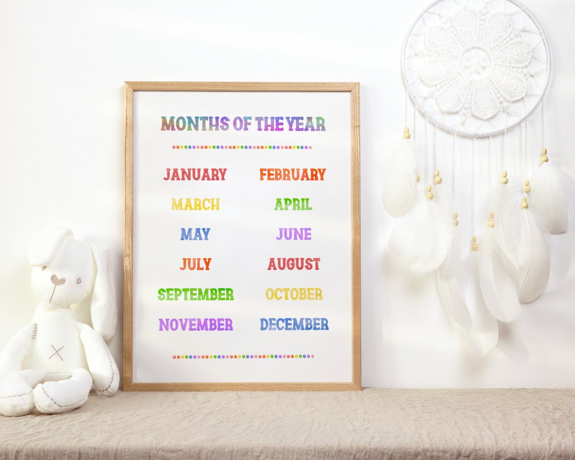 Months of the Year Watercolor Educational Poster Homeschool - Etsy