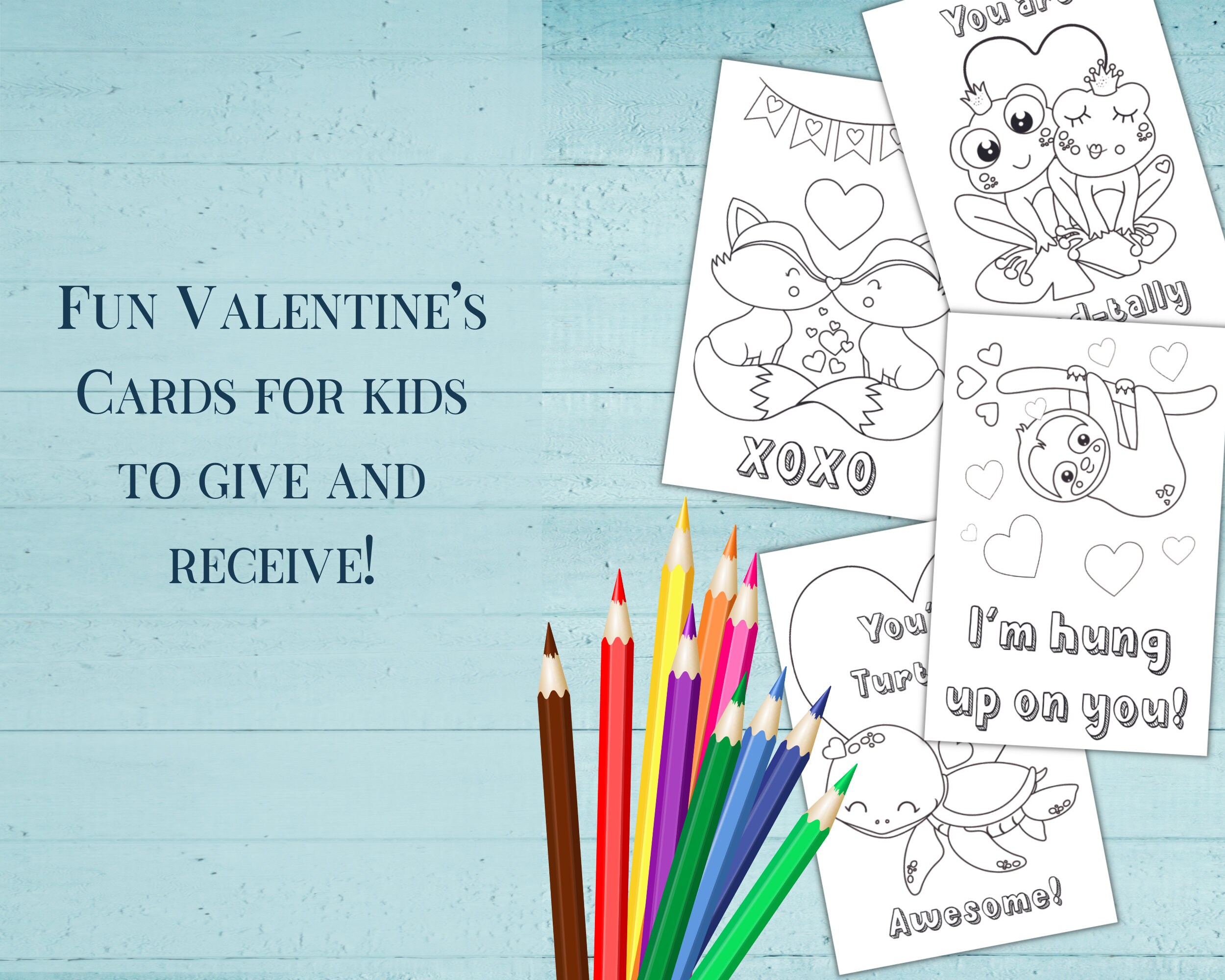 Printable Animal Valentine's Coloring Cards, Classroom Valentine ...