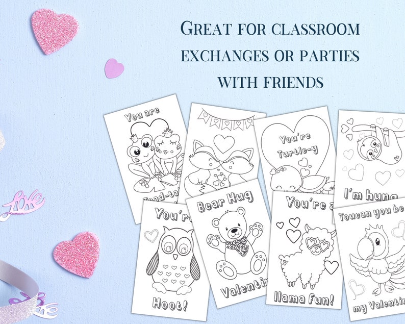 Printable Animal Valentine's Coloring Cards, Classroom Valentine ...