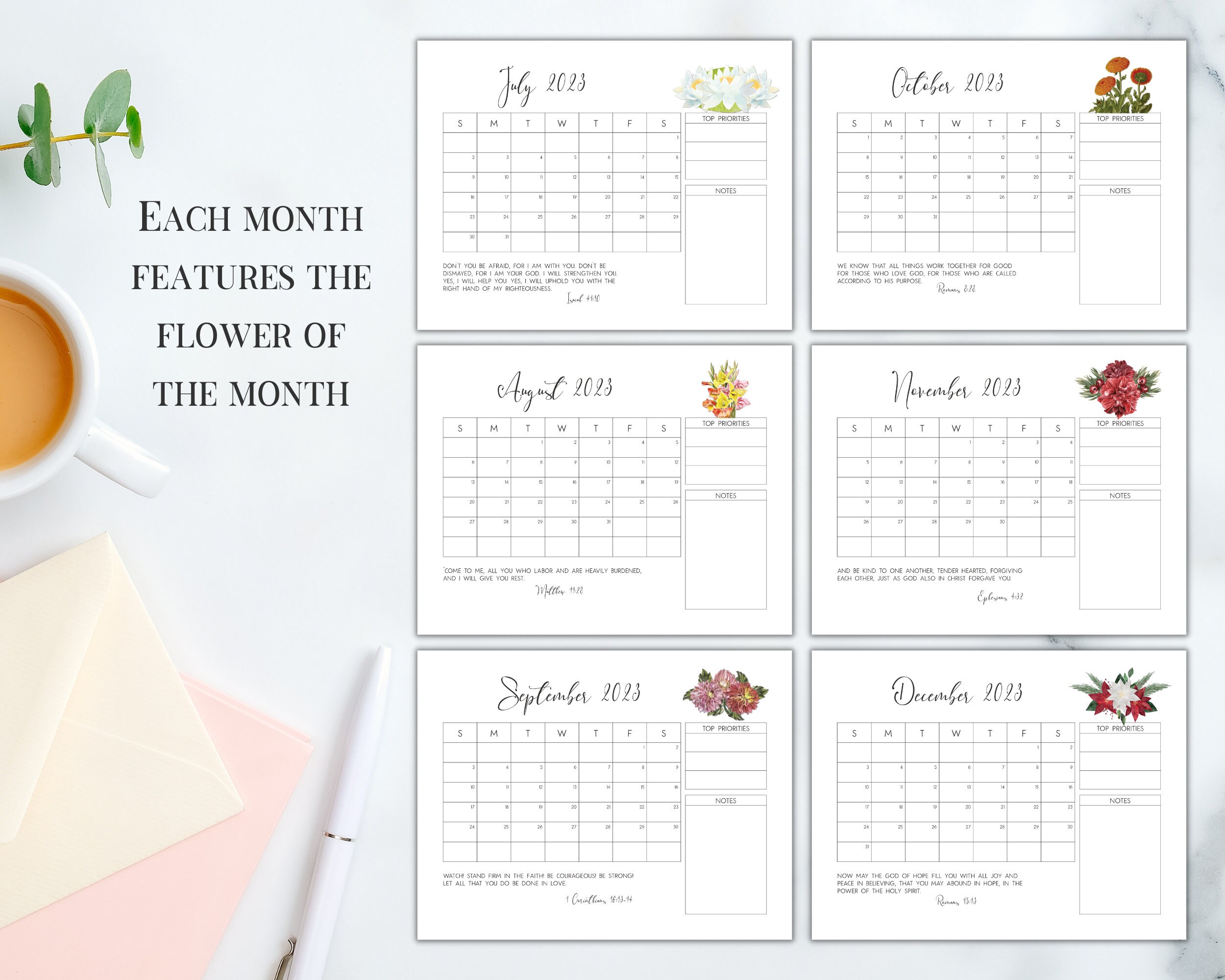 2023 Bible Verse Watercolor Floral Calendar (Instant Download) - Etsy