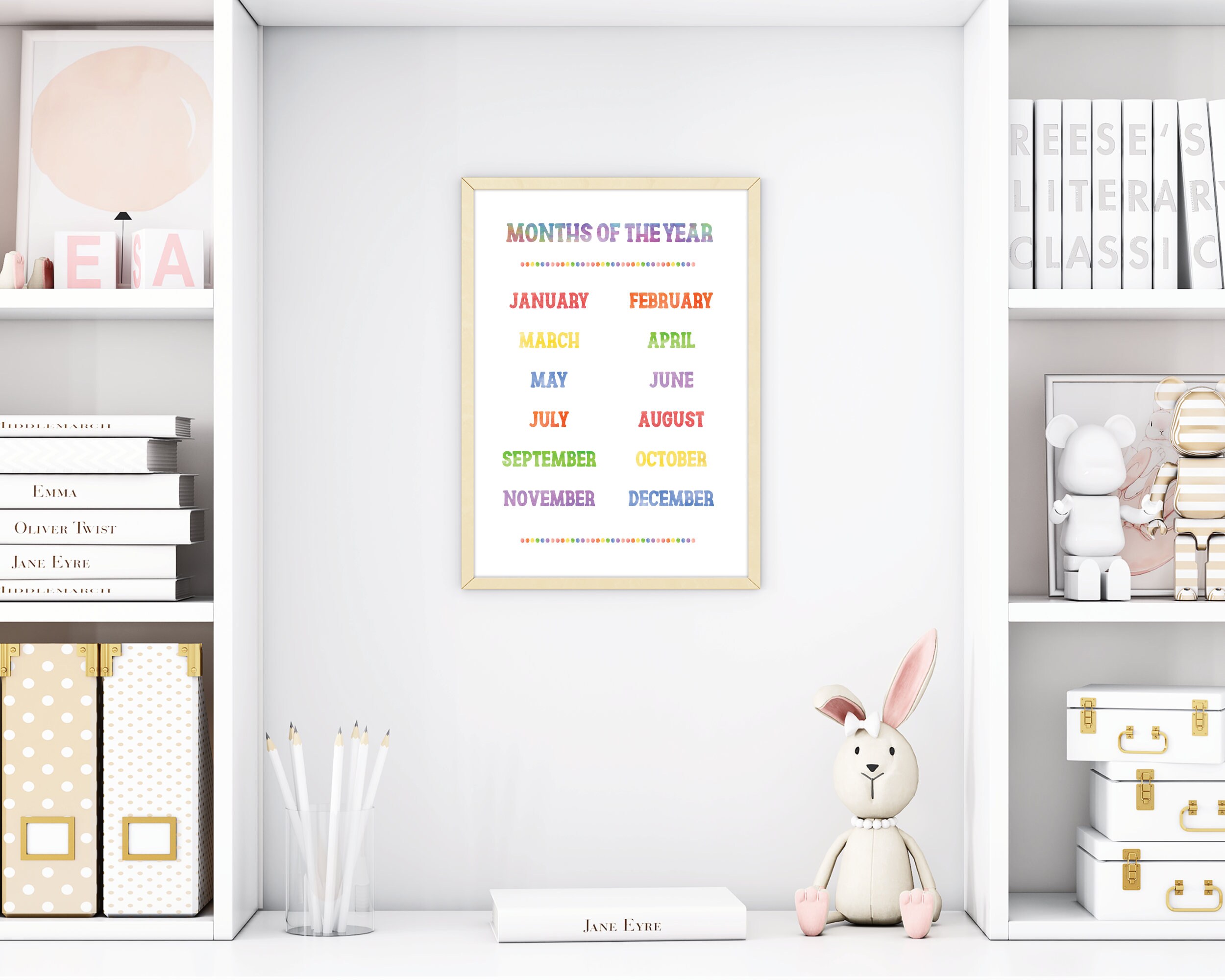 Months of the Year Watercolor Educational Poster, Homeschool Wall Art ...