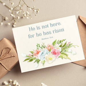 Easter, Matthew 28:6 Watercolor Floral Printable Easter Card, Sizes 4x6 ...