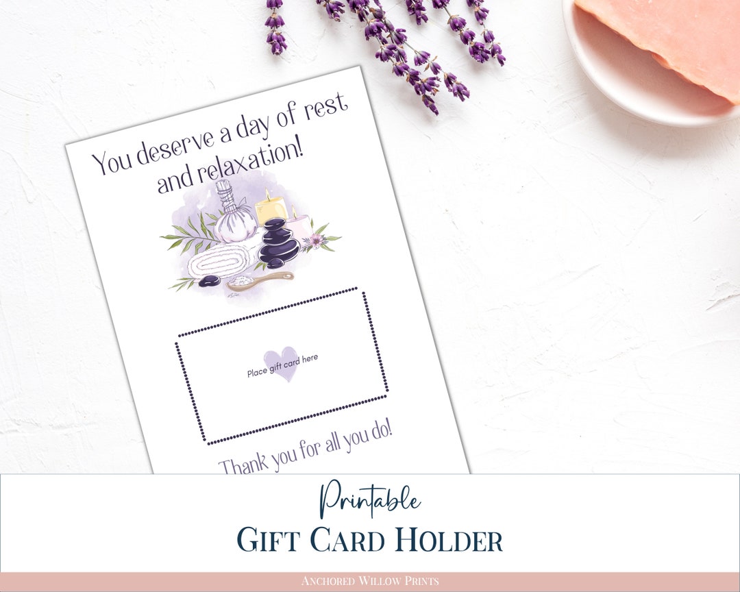 Printable Gift Card Holder | Spa, Beauty, Relaxation Gift Card | Mother ...