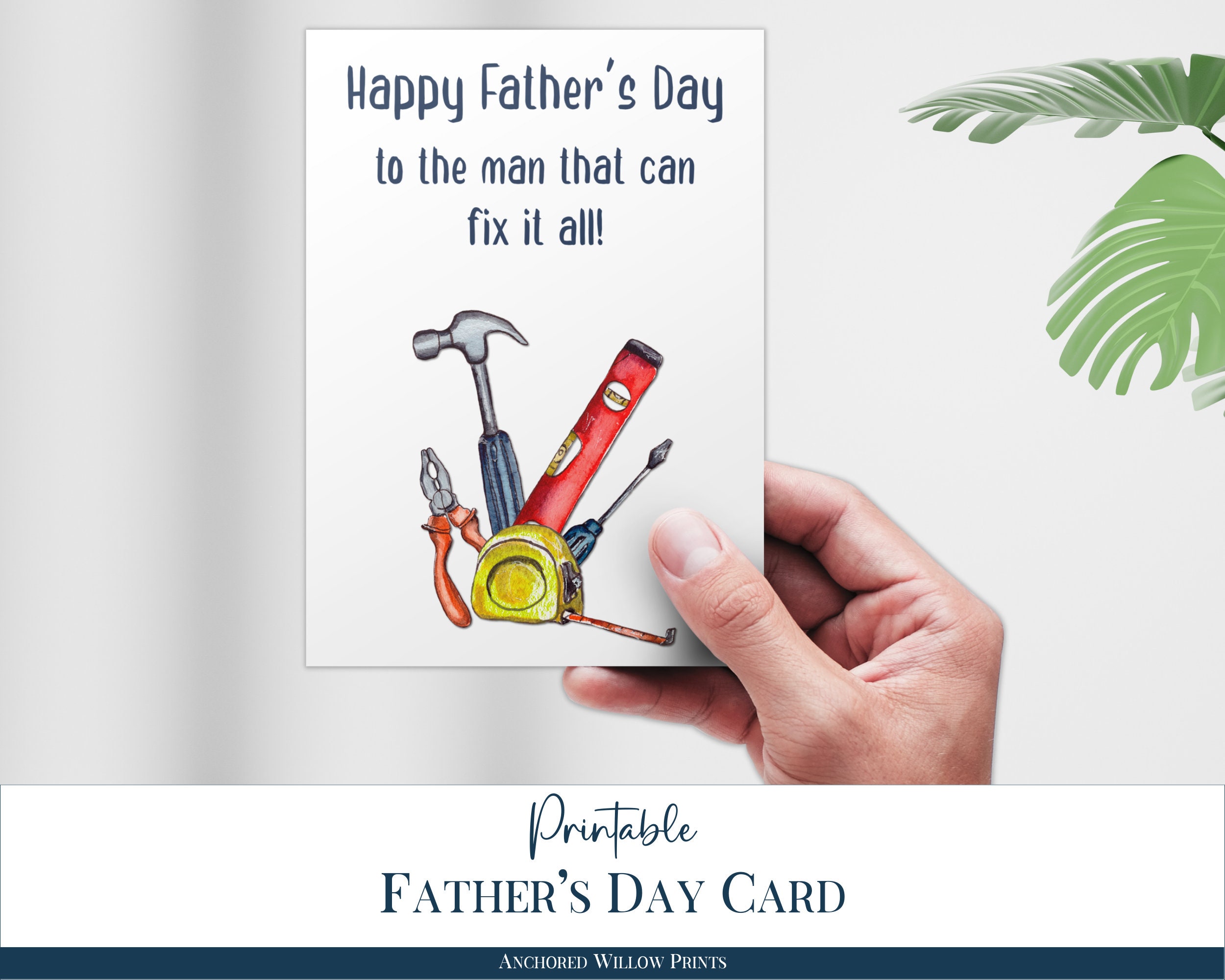 Happy Fathers Day Mr. Fix It Printable Greeting Card, Watercolor Tools ...