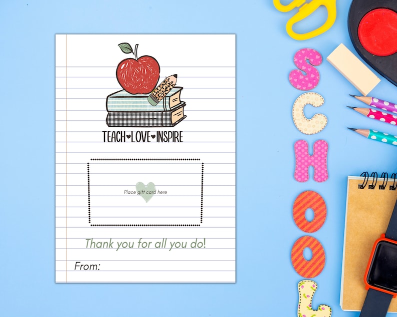 Teach Love Inspire Printable Gift Card Holder Teacher - Etsy