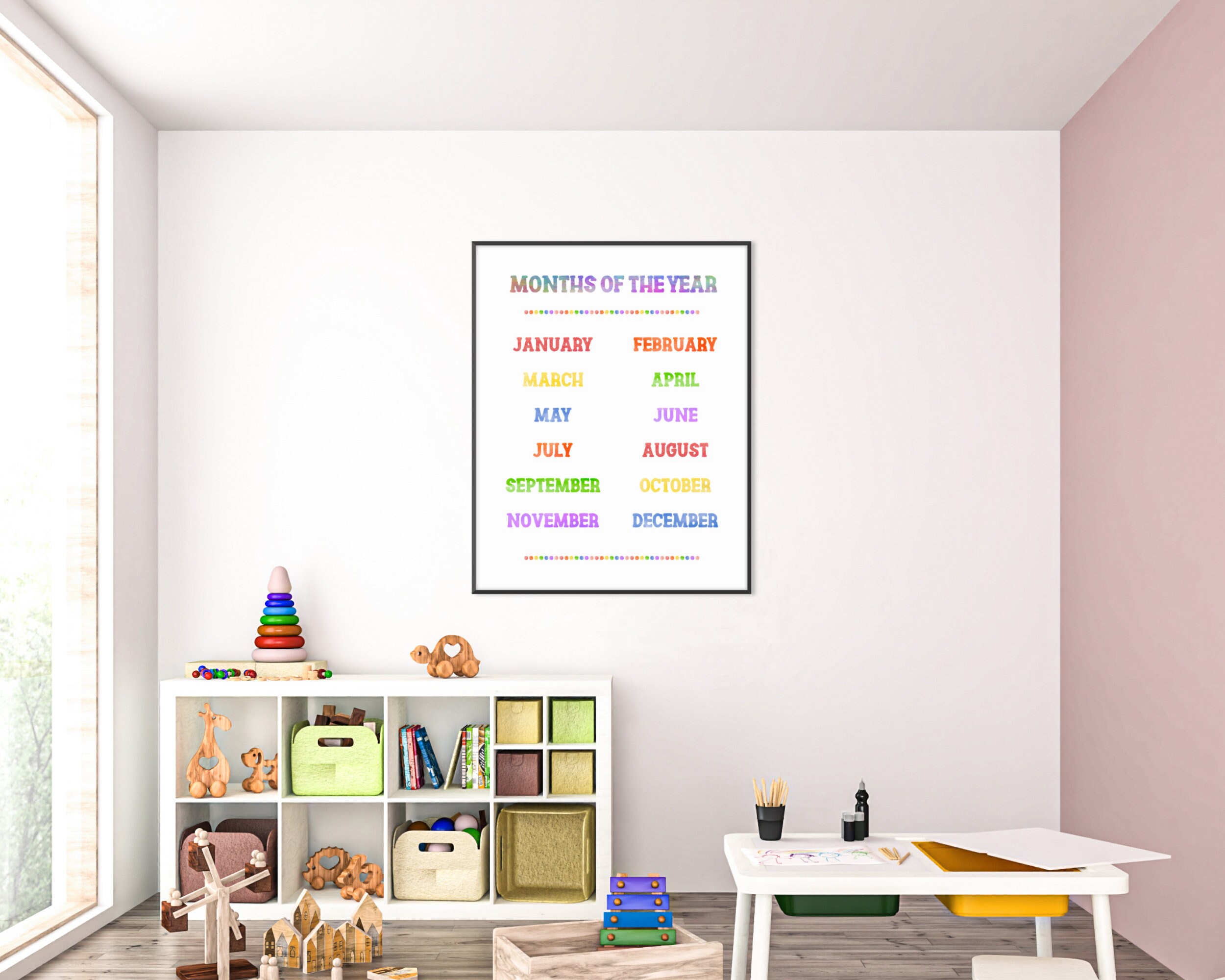 Months of the Year Watercolor Educational Poster, Homeschool Wall Art ...