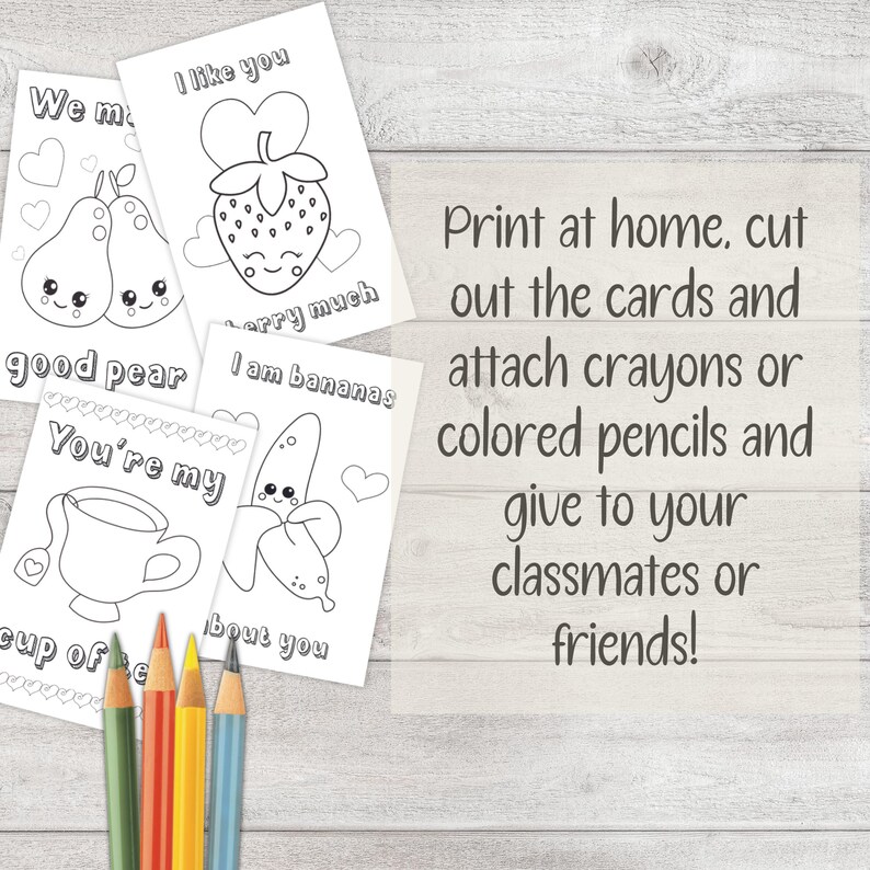 Printable Food Valentine's Coloring Card, Classroom Valentine Exchange ...