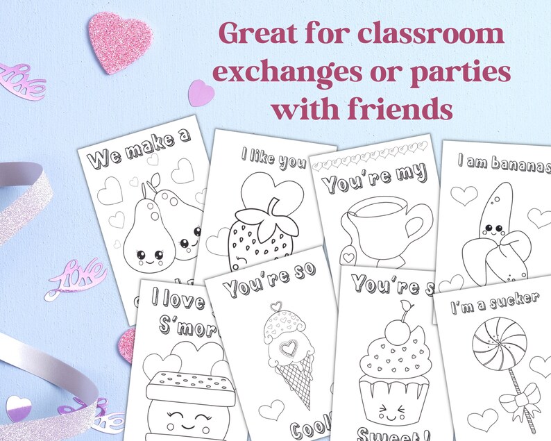 Printable Food Valentine's Coloring Card Classroom - Etsy