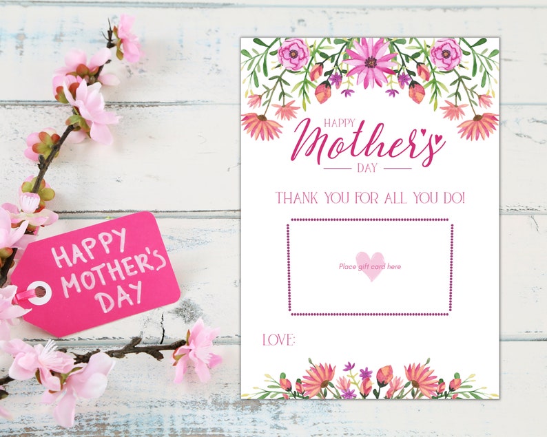 Mother’s Day Watercolor Floral Printable Gift Card Holder, With an ...