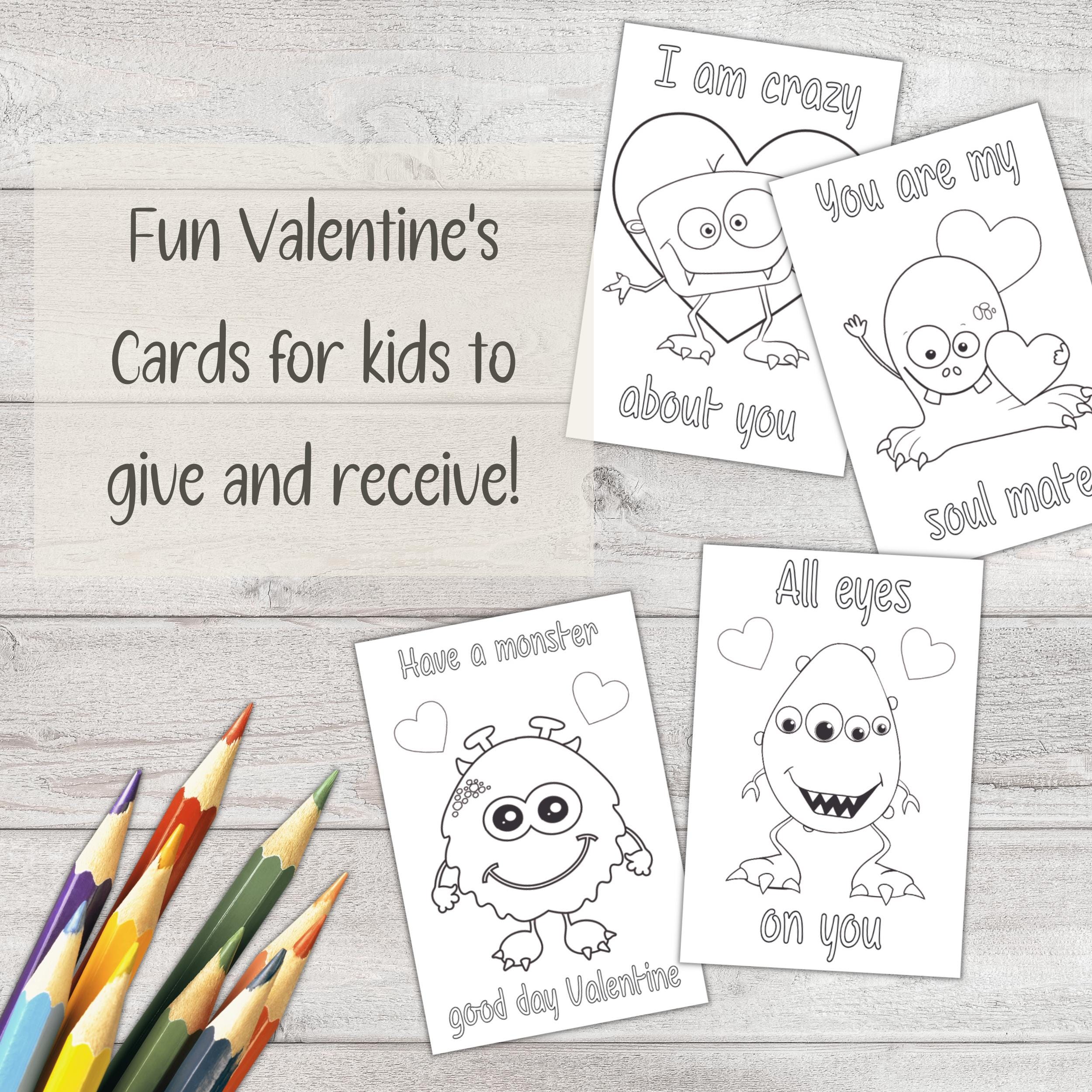 Printable Monster Valentine's Coloring Card, Classroom Valentine ...
