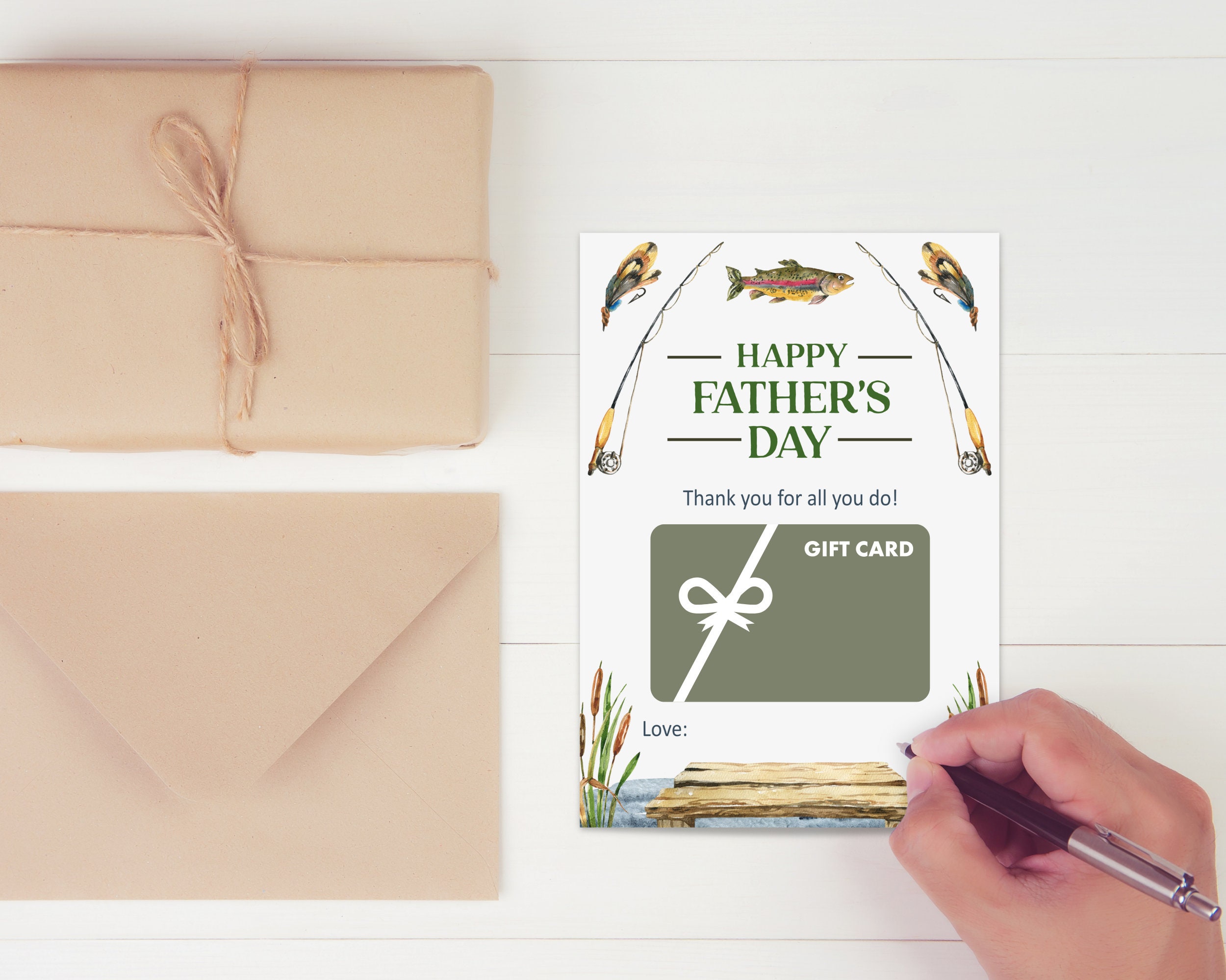 Fathers Day Watercolor Fishing Printable Gift Card Holder - Etsy