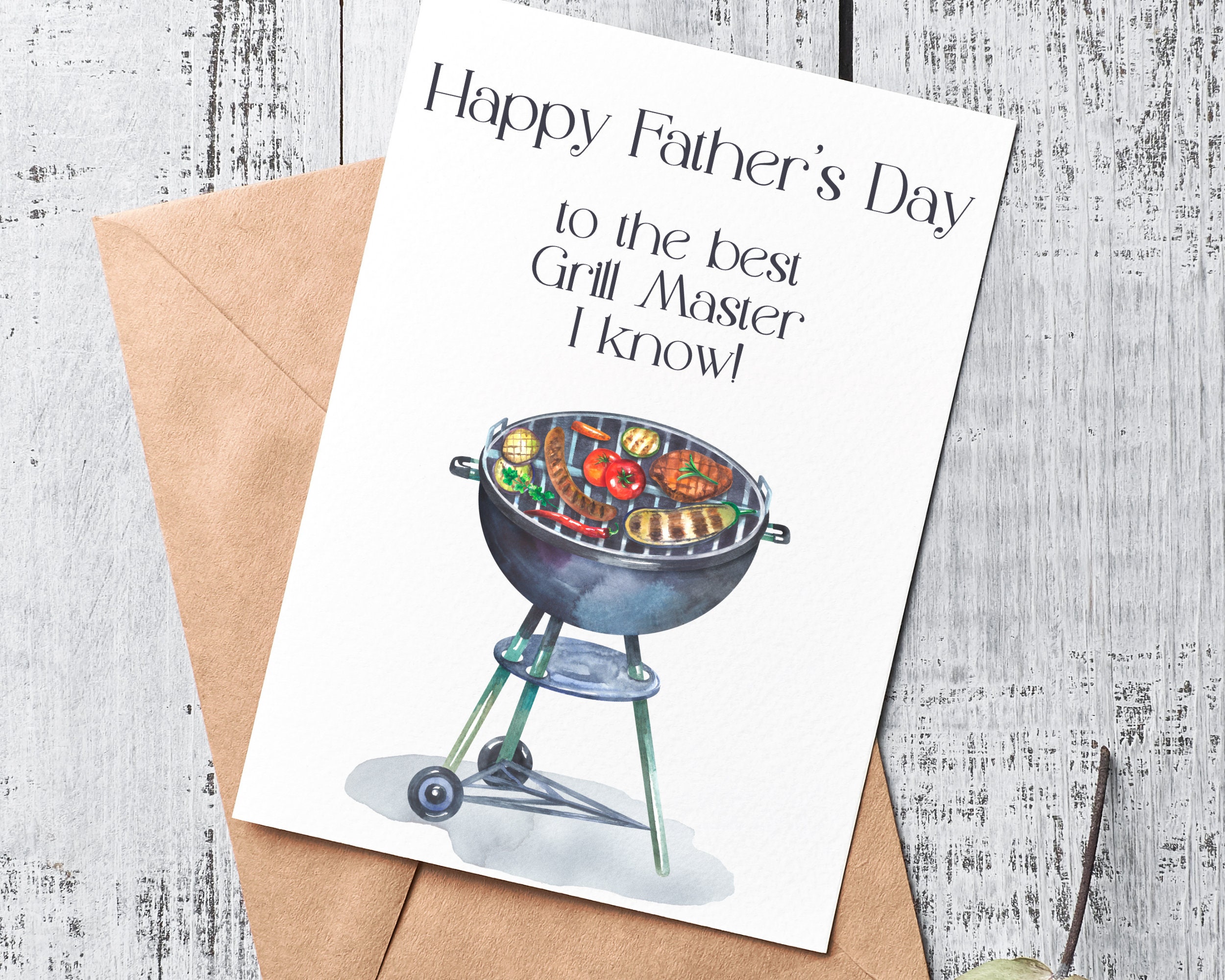 Happy Fathers Day Grill Master Printable Card, Featuring a Watercolor ...