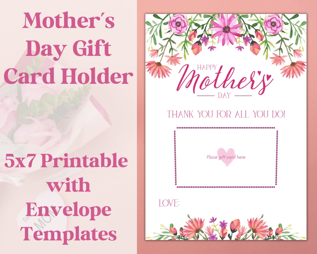 Mothers Day Watercolor Floral Printable Gift Card Holder - Etsy