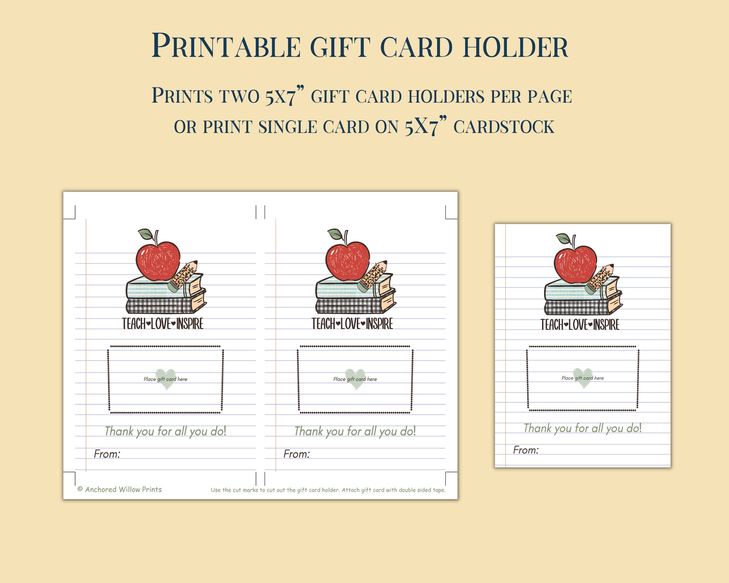 Teach Love Inspire Printable Gift Card Holder Teacher - Etsy