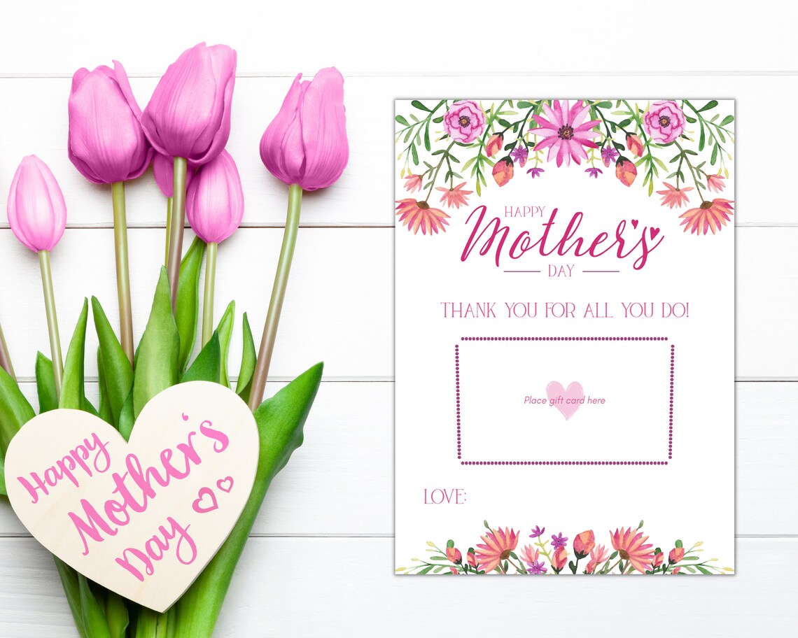 Mothers Day Watercolor Floral Printable Gift Card Holder, With an ...