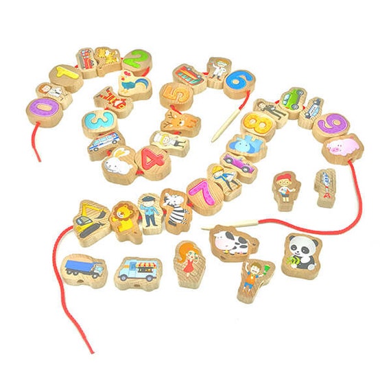 Children's Toddler Wooden Toy Threading Beads With Numbers - Etsy.de
