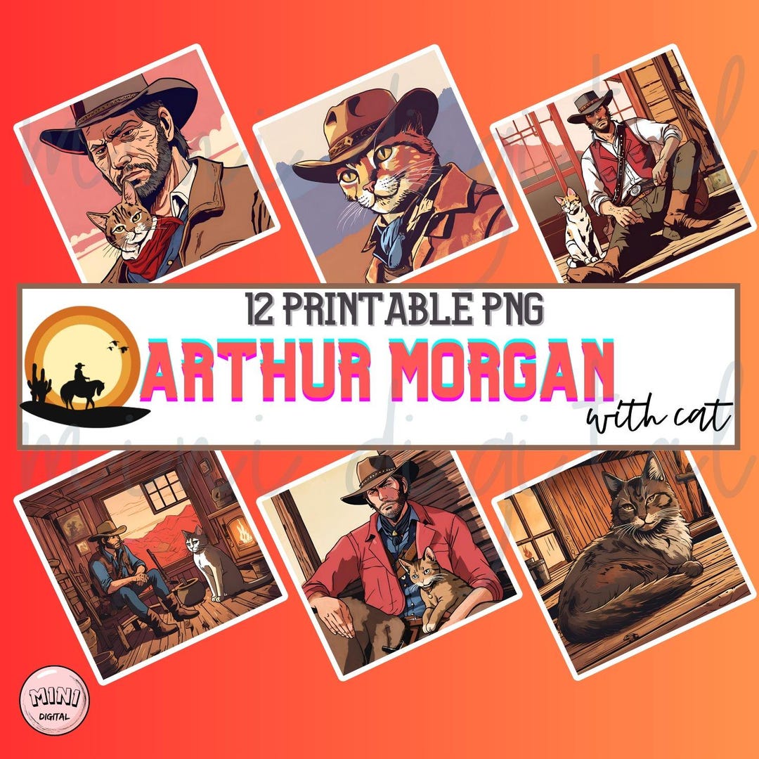 Arthur Morgan Cat Sticker, Printable Red Dead Redemption, Digital ...