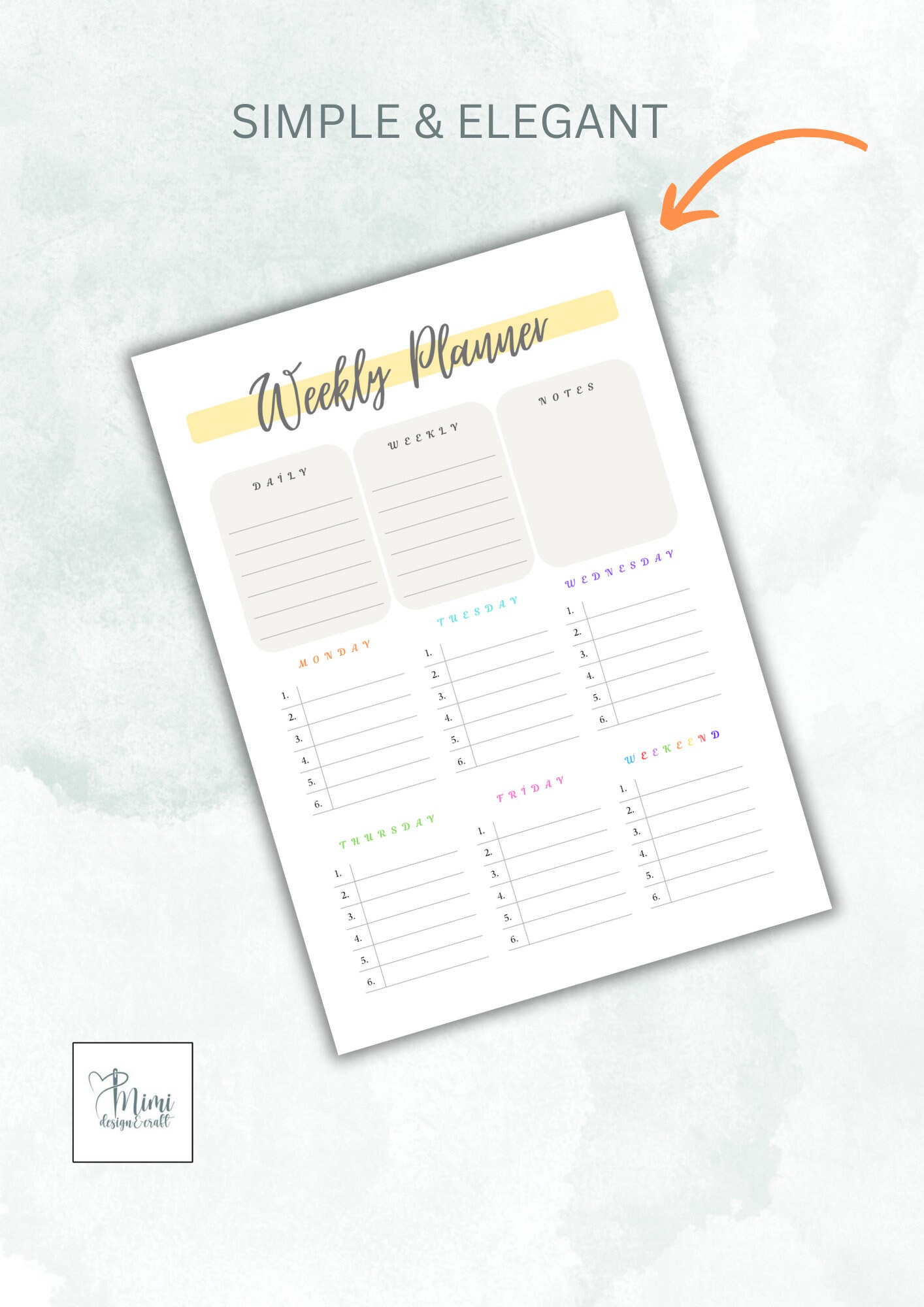 Simple Weekly Planner Printable Weekly Schedule Template - Etsy