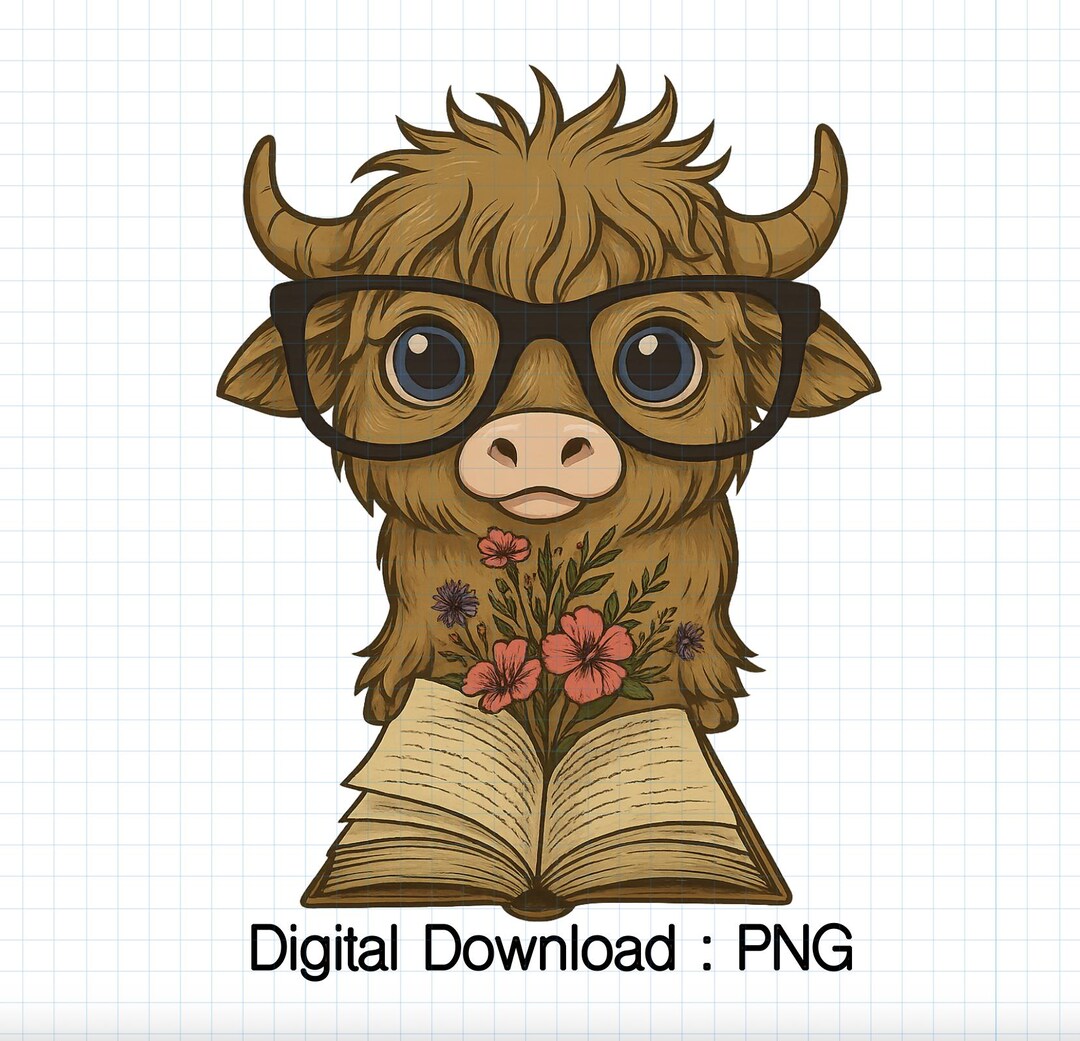 Adorable Baby Highland Cow Reading a Book - Digital Download: PNG - Etsy