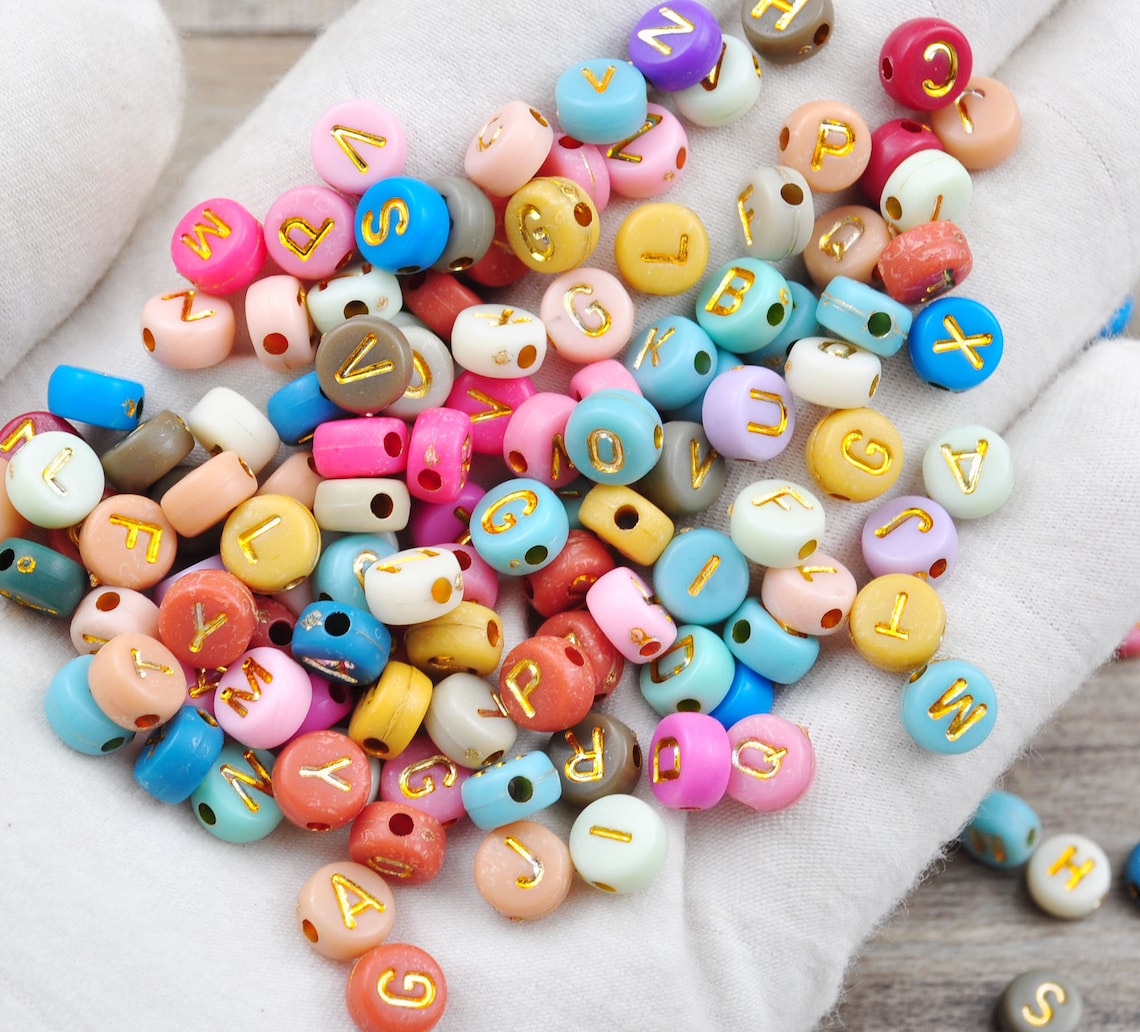 300pcs Alphabet Letter Beads，7mm Alphabet Round Acrylic Beads，spacer ...