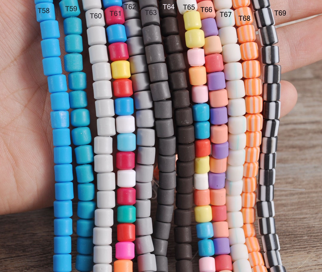 57colors 6mm Polymer Clay Tube Beads,assorted Colors Strand Bead ...