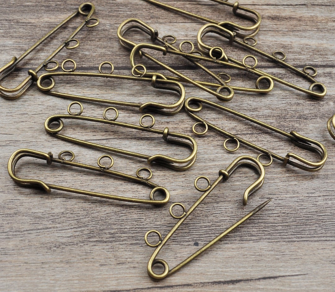 50pcs 50mm Bronze Metal 3 Loop Kilt Pin Safety Pins Brooch Blank Base ...