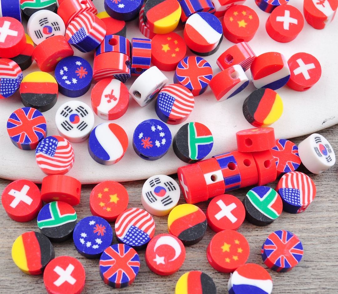100pcs Mixed National Flag Clay Beads, Countries Flag Clay Beads,9mm ...