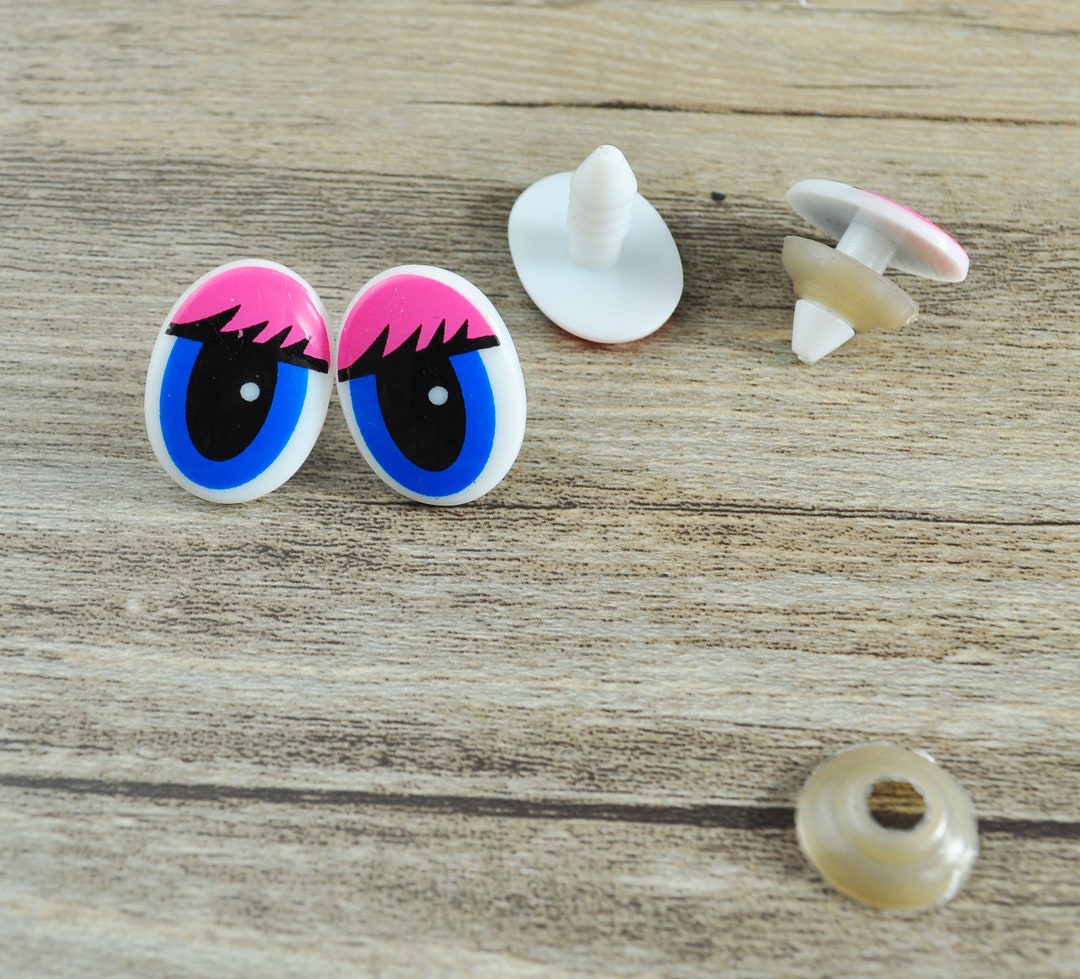 20pcs(10 Pairs) Cartoon Safety Eyes，21x15mm Blue&pink Plastic Comic ...