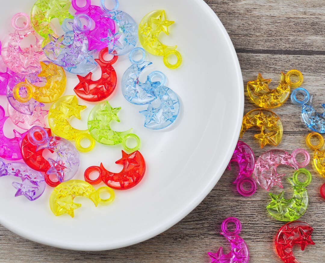 200/pack 20mm Moon Star Charm Pendants,colorful Transparent Acrylic ...