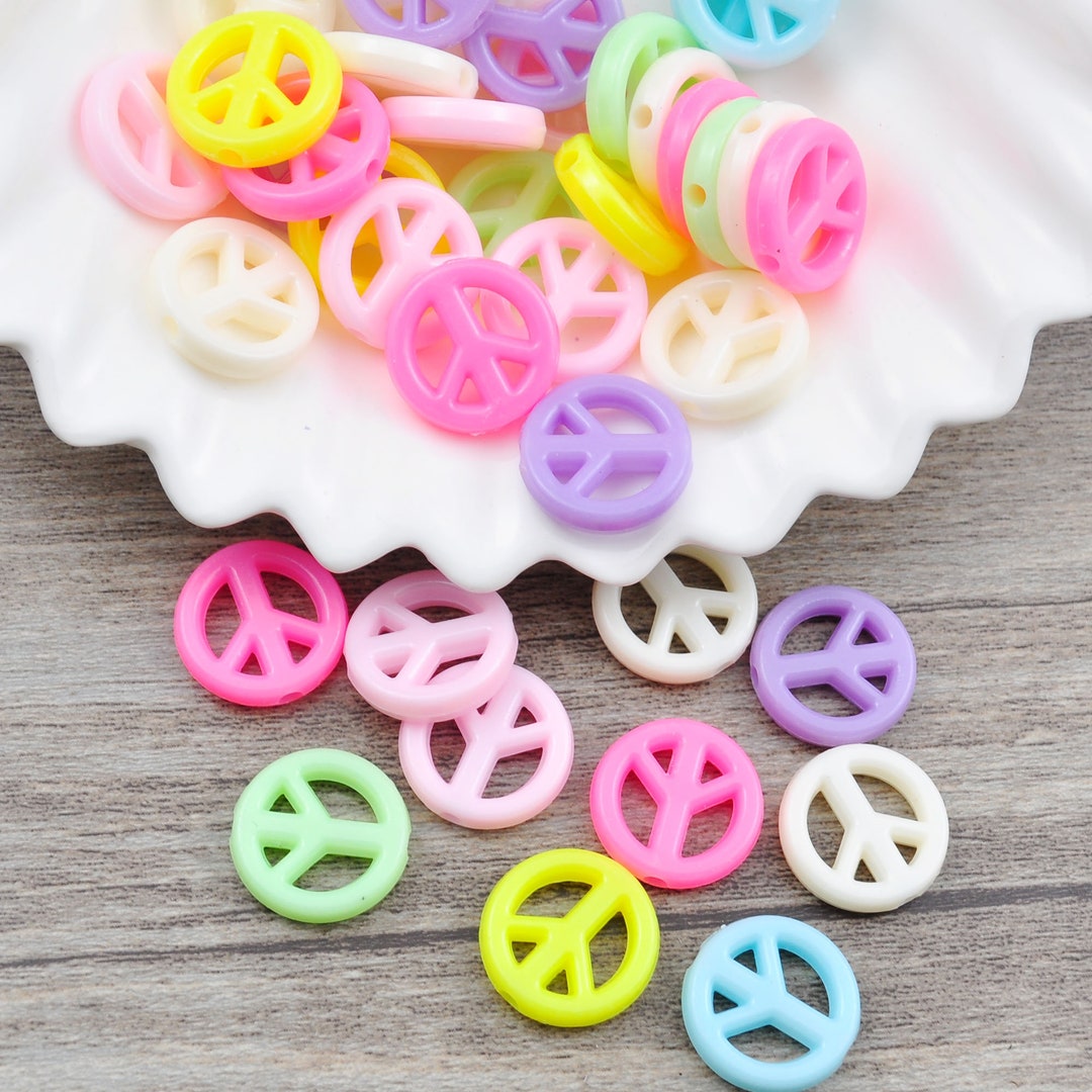200pcs/ Pack Peace Sign Beads ,colorful Round Peace Sign Shape Acrylic ...