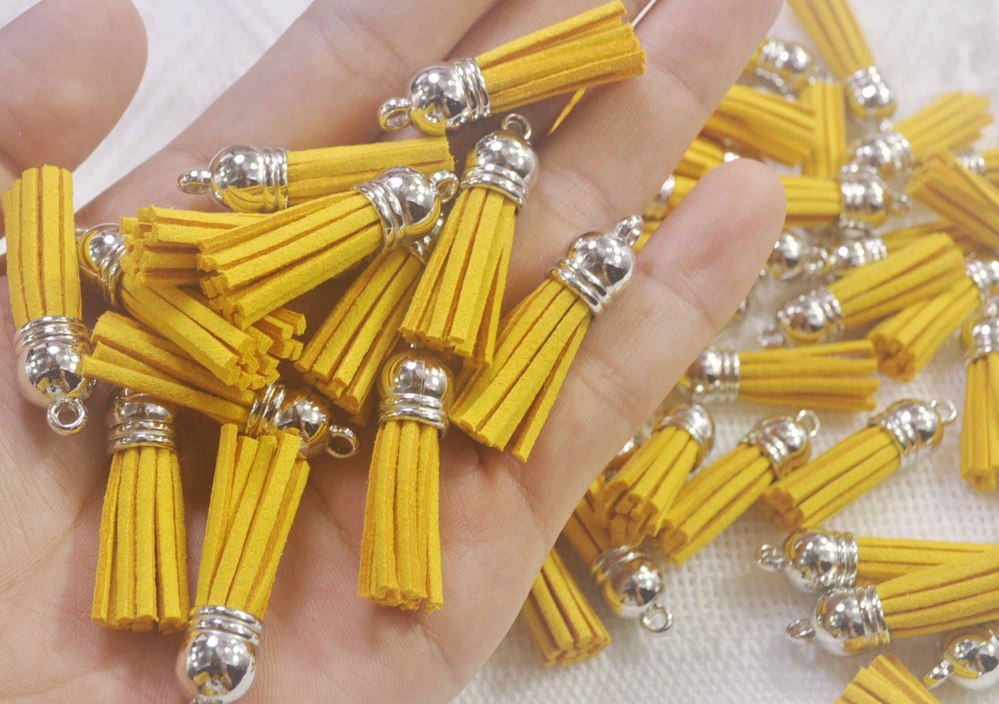 50 Golden Yellow Tassels, 1.5'', Faux Suede Leather Tassles,leather ...