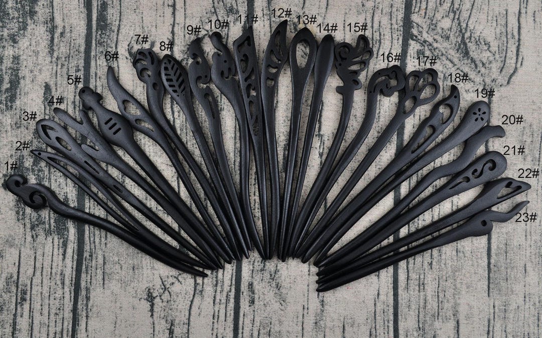 2-10pcs Black Wood Hairpin,carved Wood Hair Stick,hair Pin Jewelry - Etsy