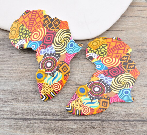 Wholesale 10Pcs African wood earrings African Print Earrings Africa Map Earrings Motherland Wooden Earrings African Map jewelry YP 80