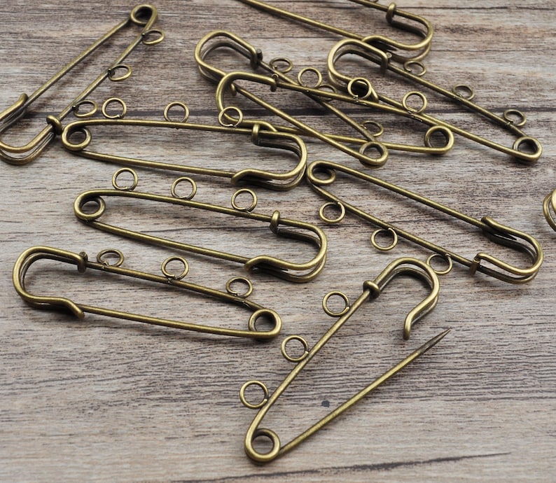 10pcs 50mm Metal 3 Loop/5 Loop Kilt Pin Safety Pins Brooch Blank Base ...