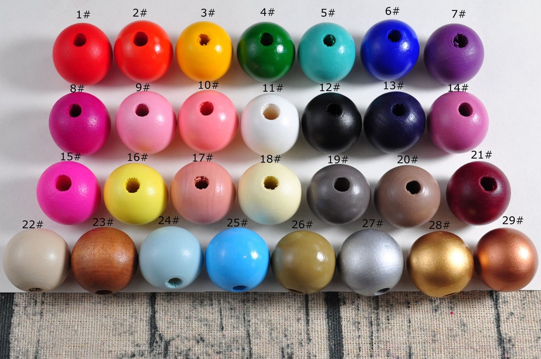 29 Colors 25mm Round Natural Wood Beads,5pcs/10pcs Colored Wooden Beads ...