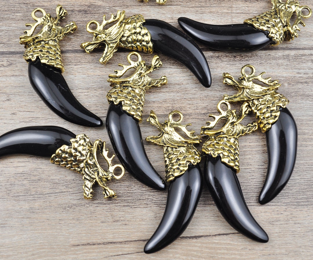 1-10pcs Antique Bronze Color Dragon Head Resin Tooth, Acrylic Black ...