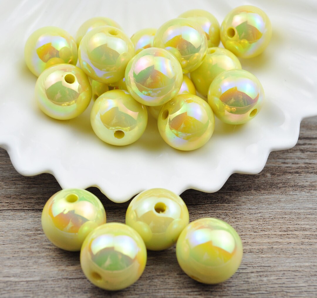 16mm AB Light Yellow Acrylic Beads Iridescent Beads，round Rainbow ...