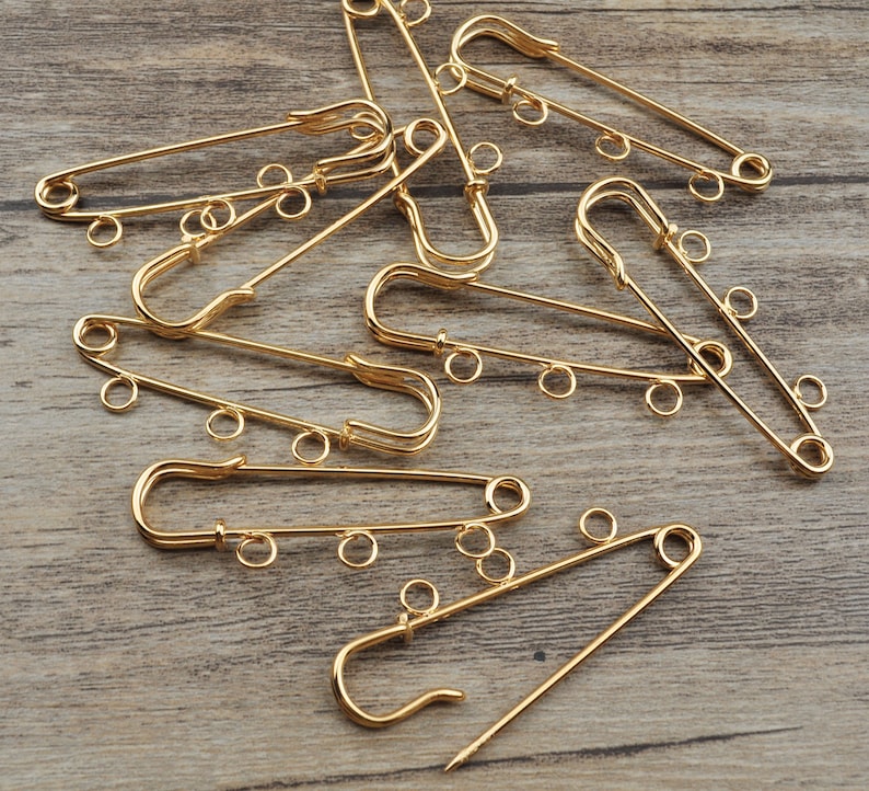 10pcs 50mm Metal 3 Loop/5 Loop Kilt Pin Safety Pins Brooch Blank Base ...