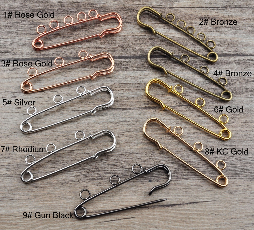 10pcs 50mm Metal 3 Loop/5 Loop Kilt Pin Safety Pins Brooch Blank Base ...